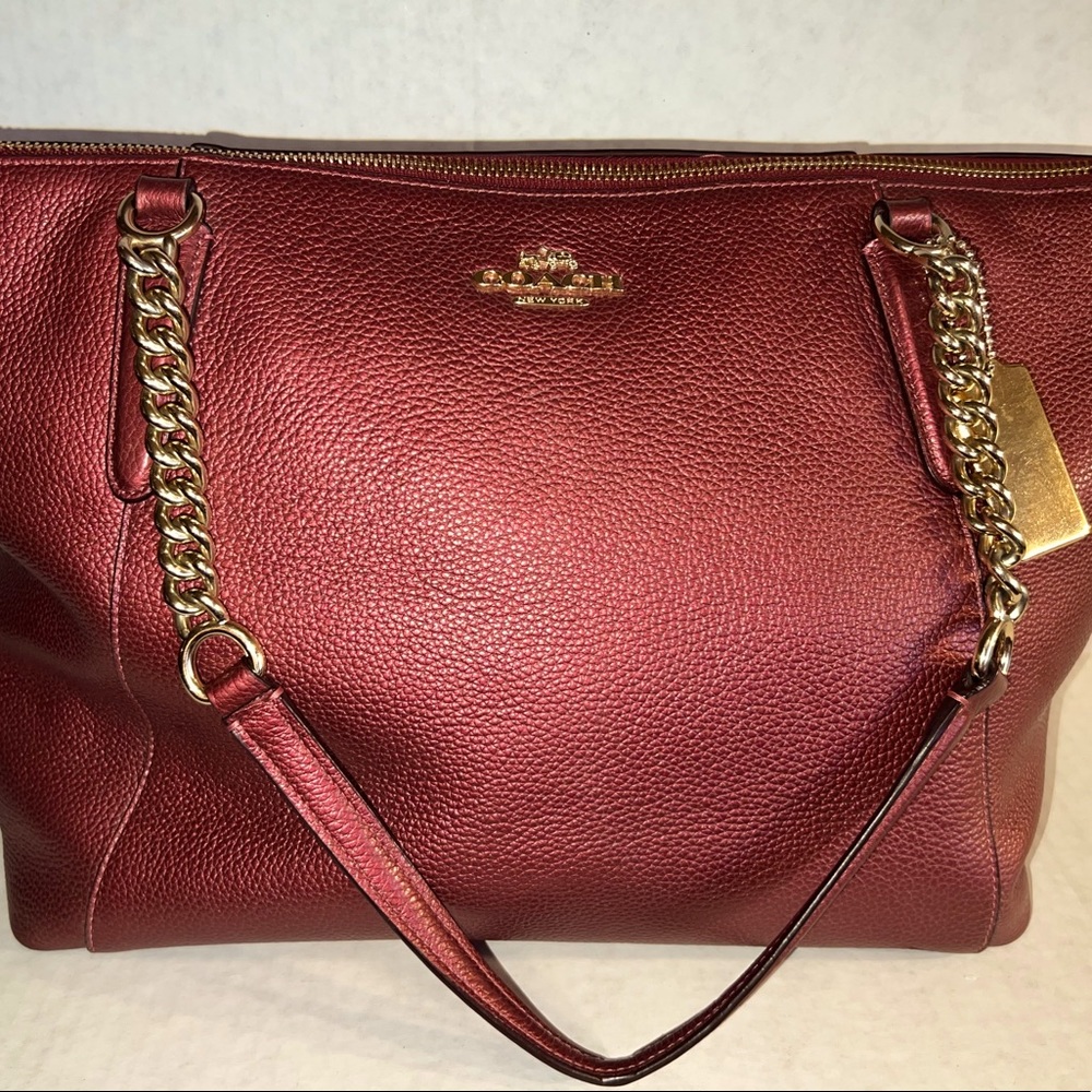 Coach Maroon Pearl Pebbled Leather Shoulder Bag With … - Gem